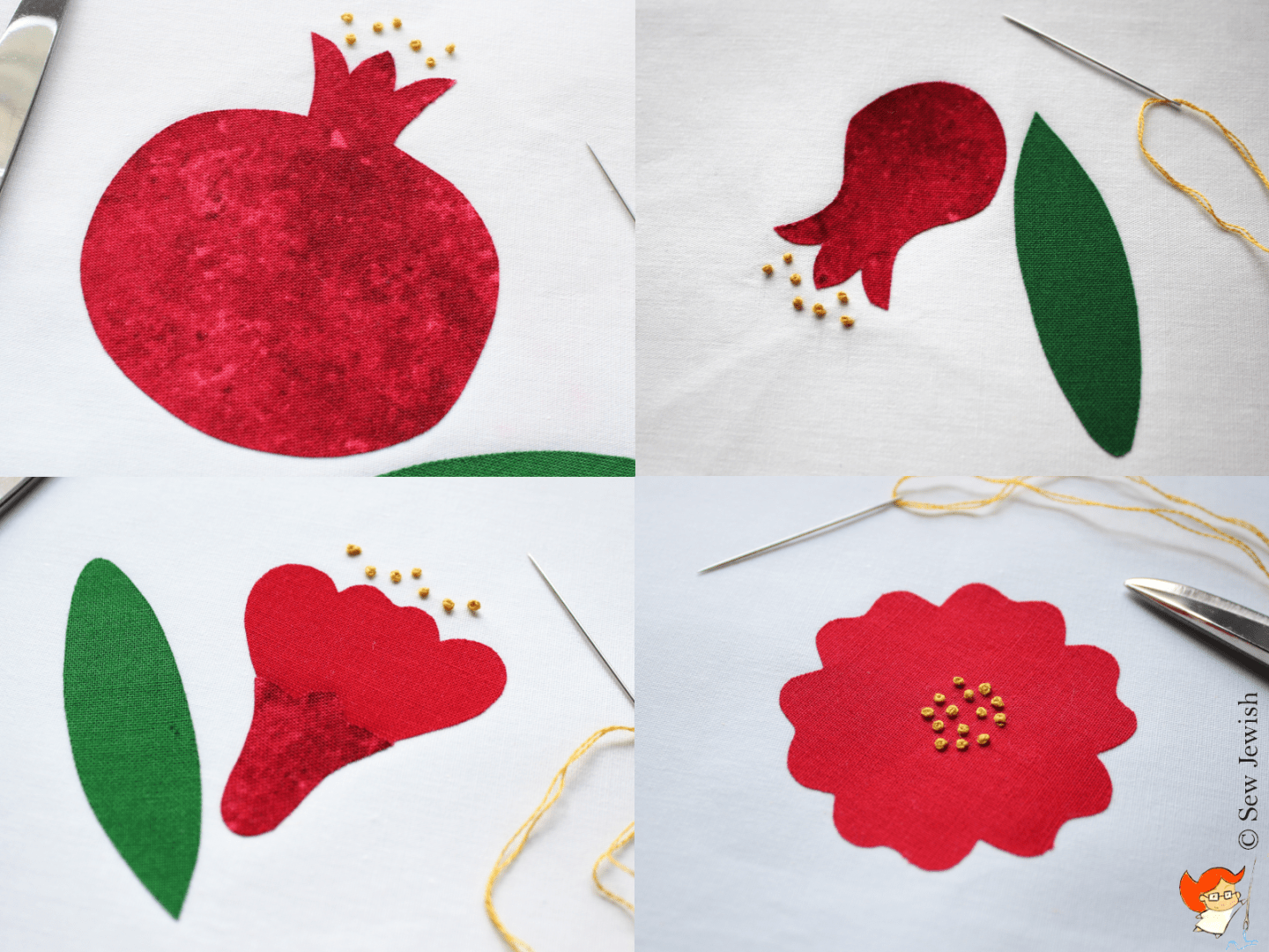 5 Pomegranate Fruits and Flowers Applique Patterns | Sew Jewish